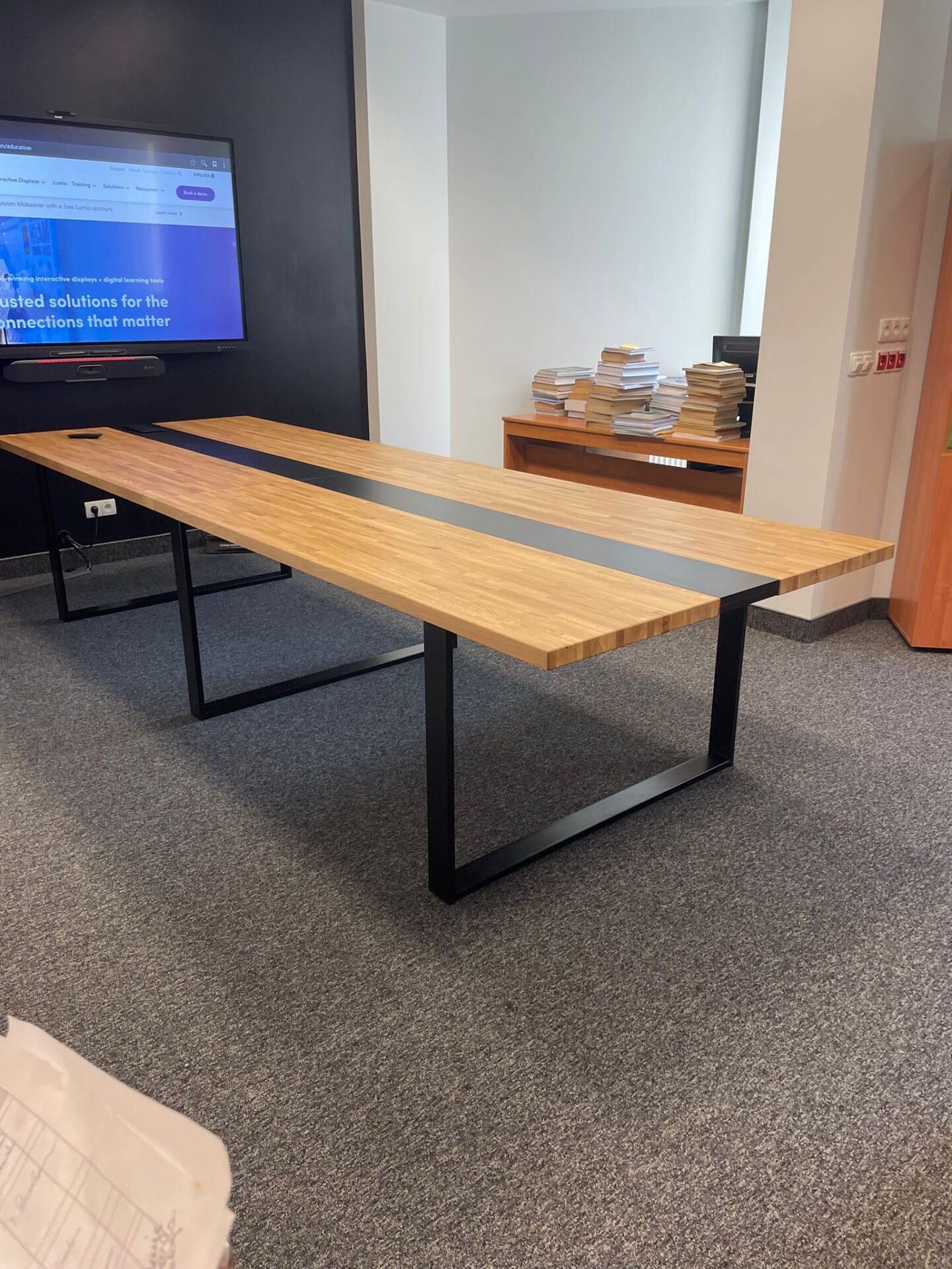 Conference table with wooden top and cable holes | Deerhorn Furnitures