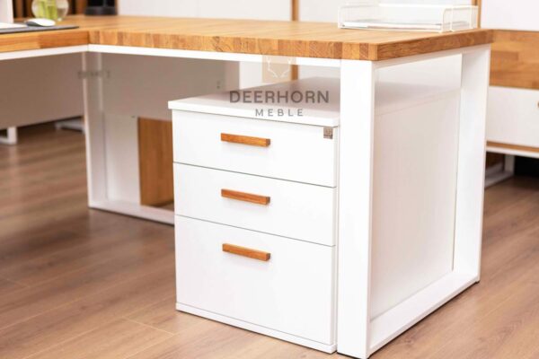 White pedestal with drawers for industrial loft desk