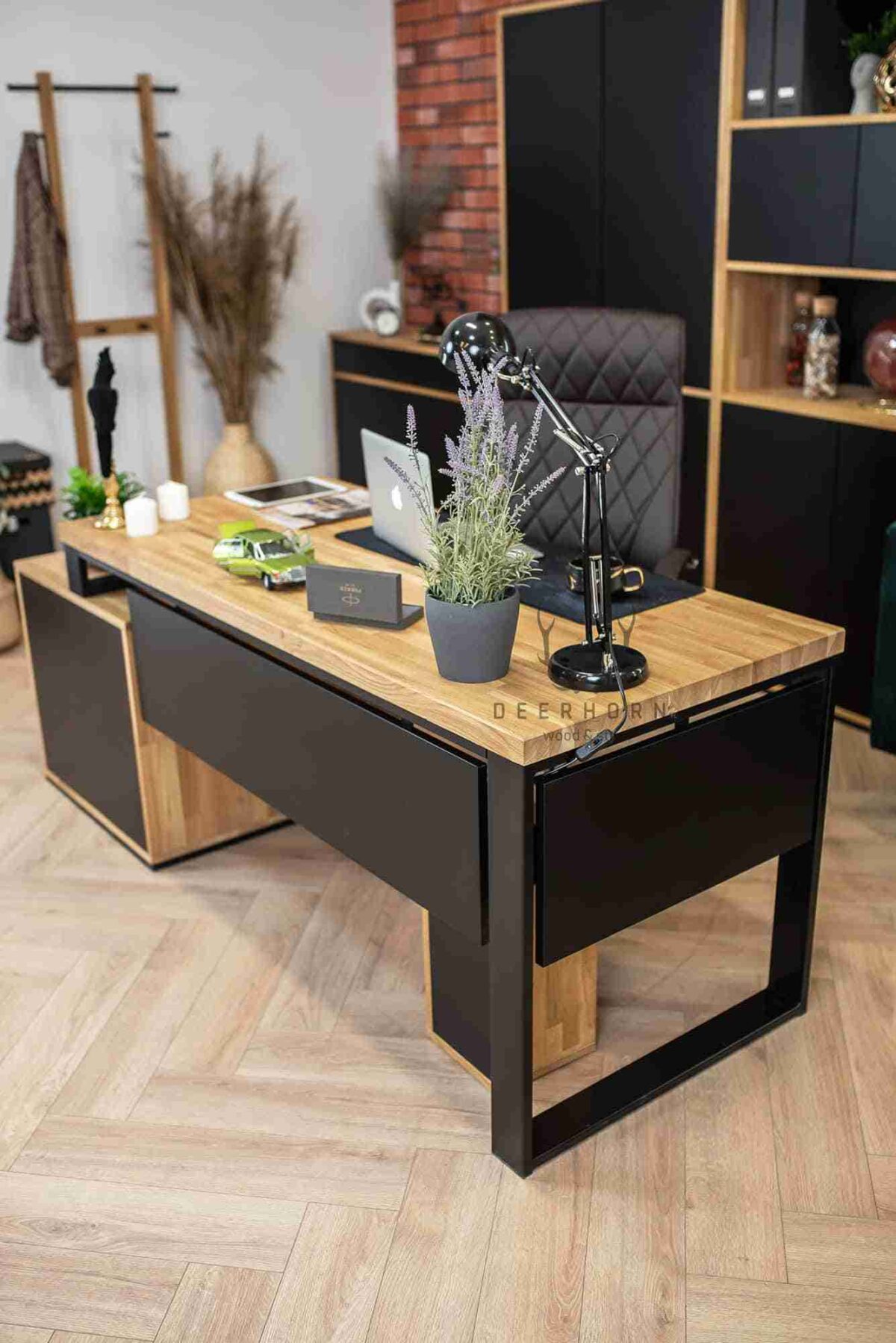 Loft office slim desk with drawers and under-top covers
