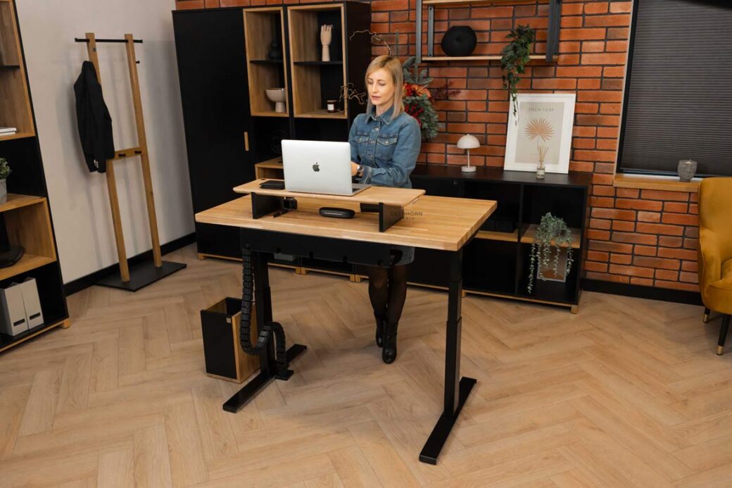 Solid wood desk extension for monitor, black