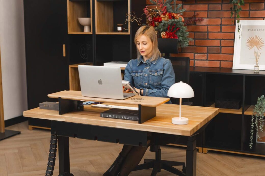 Solid wood desk extension for monitor, black