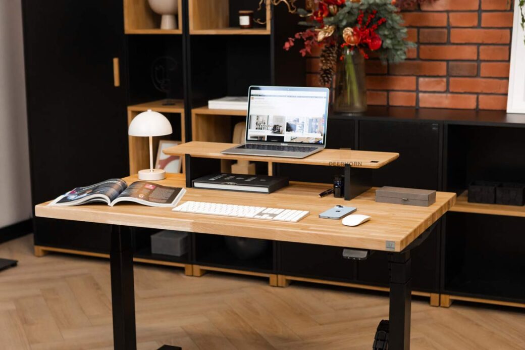 Solid wood desk extension for monitor, black