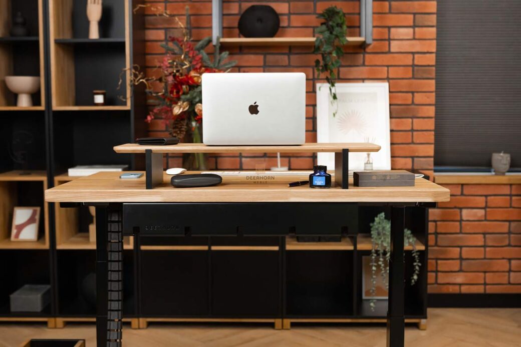 Solid wood desk extension for monitor, black