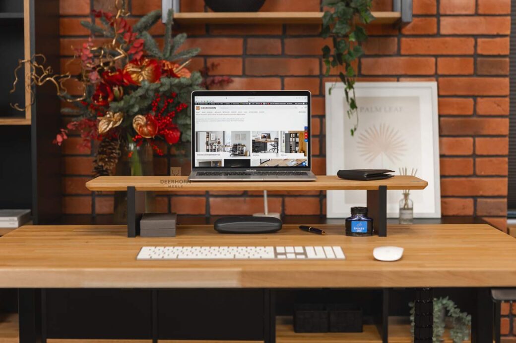 Solid wood desk extension for monitor, black